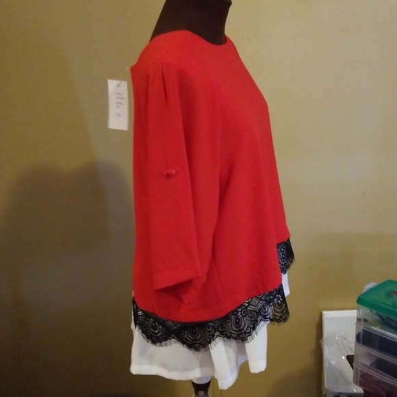Joy Joy | Tops | Red Top With White Undershit And Lace | Poshmark
